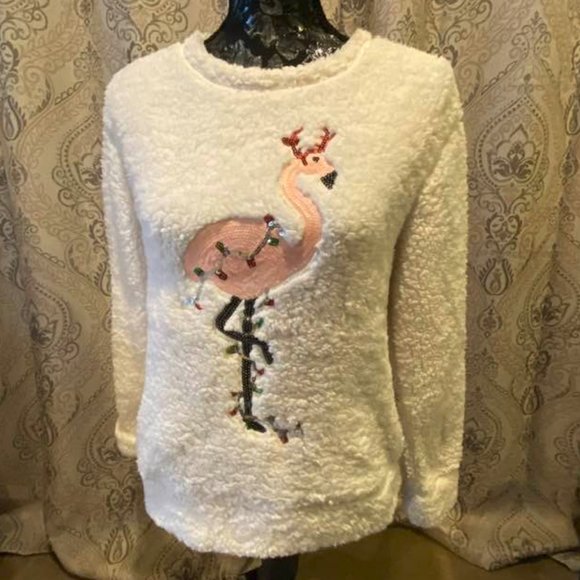 Vintage Refresh | Sweaters | Vintage Refresh White Fluff Flamingo ...